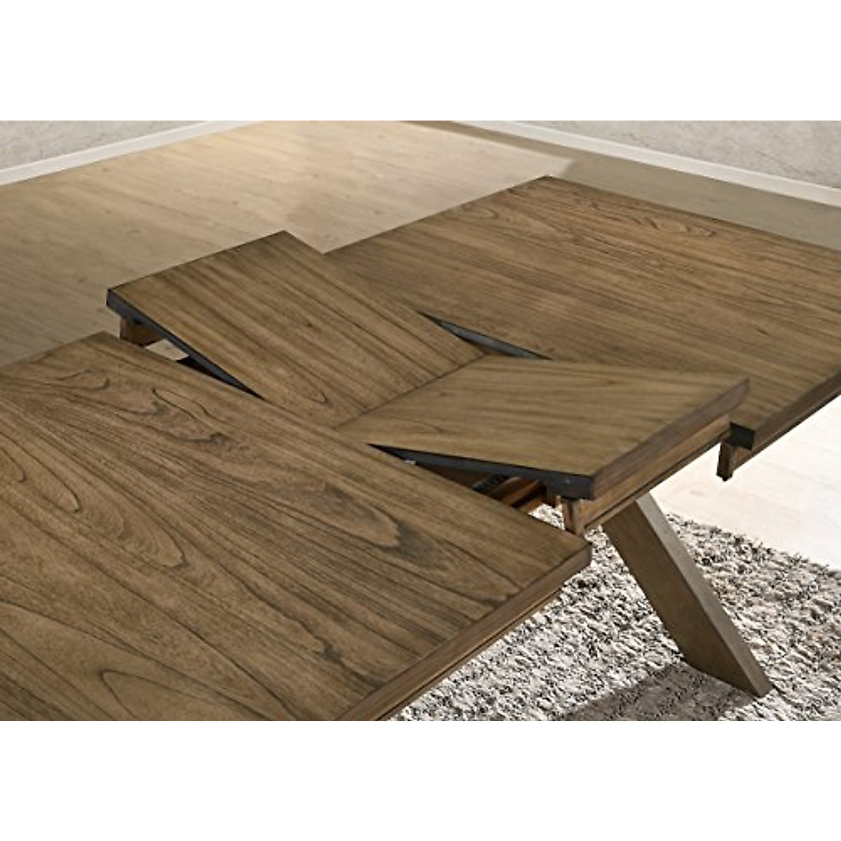 Roundhill Furniture Raven Wood Dining Set: Butterfly Leaf Table, Six Chairs, Glazed Pine Brown