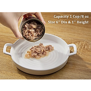 Lakerwin Ceramic Cat Bowl, Whisker Fatigue Relief Cat Food Dish, Shallow Wide Pet Feeding Plate for Cat, Kitten and Kitty, Short Legged Munchkin Cat, Pink & White