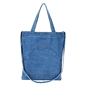 Van Caro Women Denim Shoulder Tote Crossbody Bag Casual Every-day Handbag Large Pocket, Light Blue01