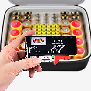 Battery Organizer Storage Case, 118+ Batteries Carrying Holder Container Box Double Mesh Pockets for AA AAA 9V C D with BT-168 Battery Tester (Batteries are Not Included)