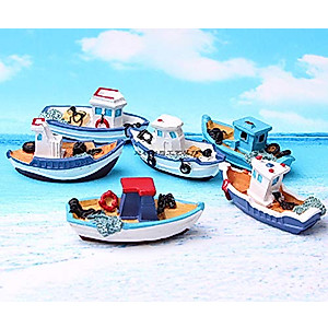 HYSTYLE 6 Pcs Mediterranean Style Miniature Dollhouse Boat Fairy Garden Miniature Boats Model Figurines Cake Topper Fairy Garden Beach Scene Ornament