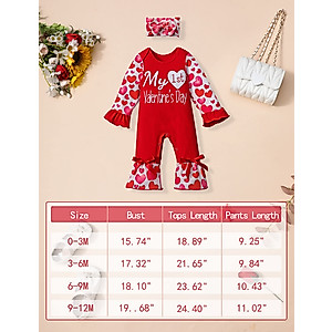 Valentines Baby Girl Outfit, 0-3 Months My First Valentines Day Baby Girl Outfit Letter Printed Long Sleeve Romper Ruffle Jumpsuits with Headband 2Pcs Set