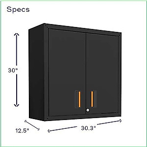 itbe Ready-to-Assemble Floating Garage Storage Cabinet - Wall Mount Garage Cabinet w/Lockable 2 Doors, 44 lbs Shelf Capacity, Removable Shelf, Heavy-Duty Steel Metal Cabinet (Black)