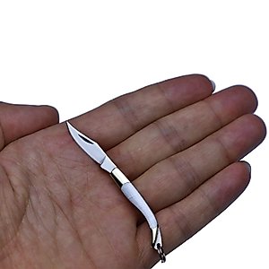 JPCRMOV Compact Folding Knife keychain Tiny Weights 6g, Mini Pocket Knife EDC, Natural Shell Handle