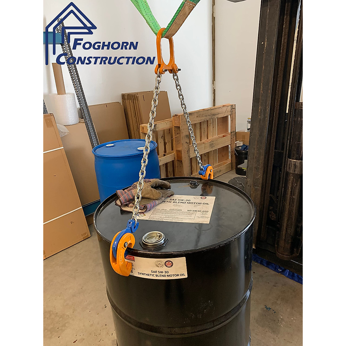 55 Gallon Drum Lifting Chain Hoist with 1 Ton Capacity - Webbing Sling Included for Extra Attachment Options Forklift, Crane, Jib Boom, Chain Lifter