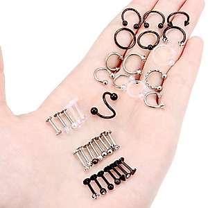 Vsnnsns 16G Lip Rings Stainless Steel Horseshoe Labret Monroe Lip Rings Nail Cartilage Tragus Helix Earrings Studs Septum Ring Medusa Piercing Jewelry Retainer for Women Men Silver Black 8mm