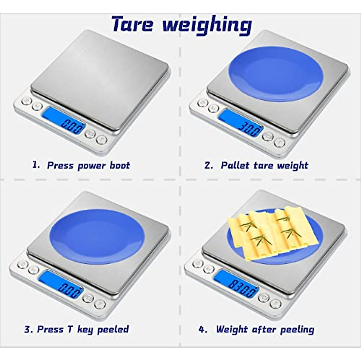 HNZYFUTA Digital Food Gram Scale Mini Pocket Scale for Food Ounces and Grams,Baking,Cooking,Kitchen and Small Items,Tare Function,2Trays,LCD Display (Batteries Included) Silvery