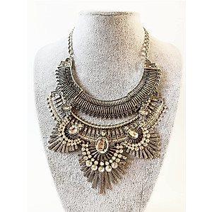 Thkmeet Vintage Gypsy Bohemian Ethnic Tribal Boho Statement Pendant Necklace,Owl style (Silver)