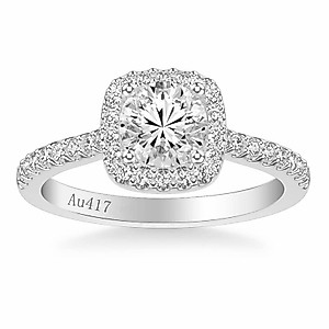Aihpos 10K Solid Gold Halo Engagement Rings for Women White Gold 1-1/4 Carat (ctw) Moissanite Engagement Rings Wedding Anniversary Promise Rings for Her(Size 9)