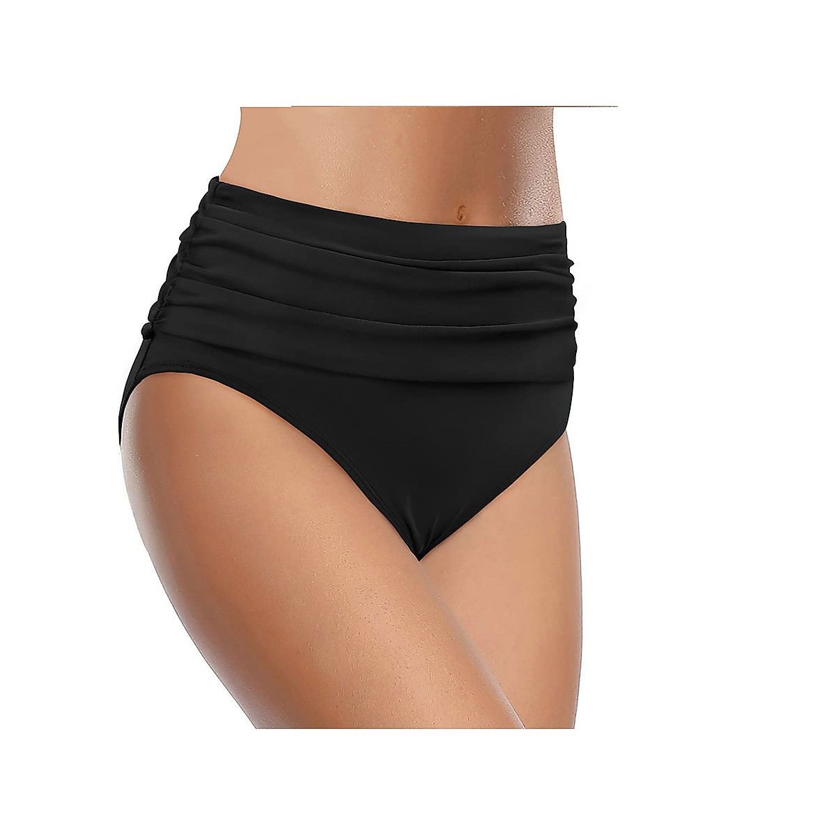 Tempt Me Women's Black High Waisted Bikini Bottom Tummy Control Ruched Bathing Suit Swim Bottom S