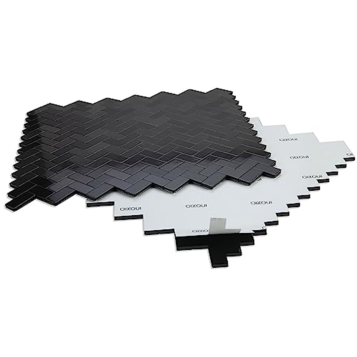 SpeedTiles CALTROP Trendy Herringbone Metal Tiles for Kitchen Backsplash, Fireplace, Interior Wall - 3X Faster Peel & Stick Installation with No Mortar, No Grout - Black Stainless Steel - Sample