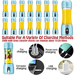 Portable Blender, Personal Size Blender for Smoothies and Shakes, Mini Blender Portable 2000mAh USB Rechargeable with Six Blades, Electric Blender Sports,Travel,Gym (Blue)