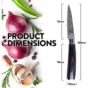 KOI ARTISAN 3.5 Inch Paring Knife, 1 Count, Versatile & Heavy-Duty Mini Chef's Knife for Peeling, Trimming, Slicing Garlic, Onions, Cutting Small Fruits & Vegetables