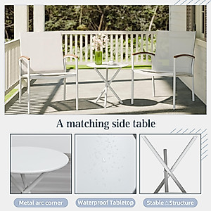 SUNLEI 3-Piece Patio Bistro Sets, Outdoor Black Chairs & Patio Furniture Conversation Set-Two Chairs with Coffee Table (Non-Rocking Chairs/White)