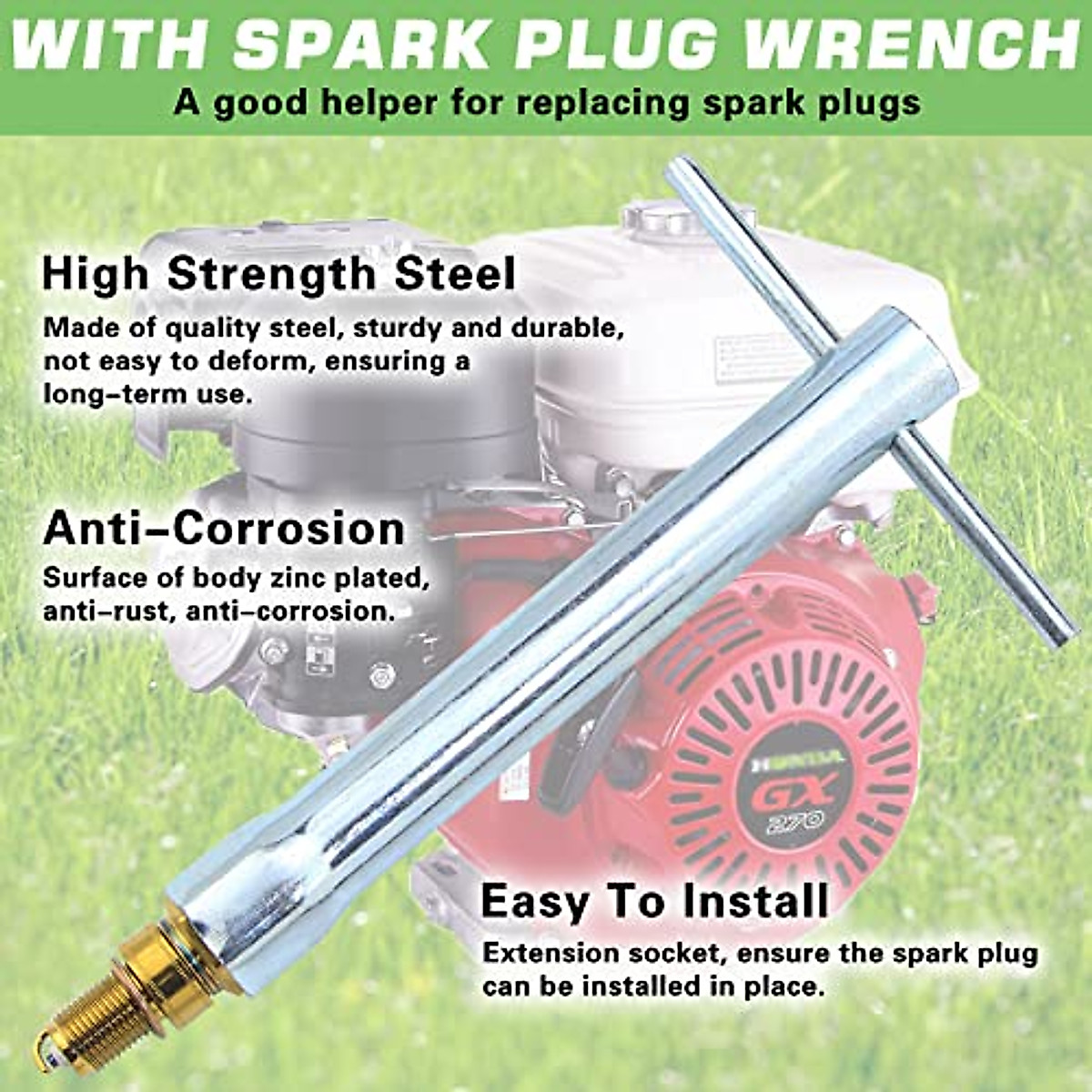 GREPSPUD 4pcs F7TC Spark Plugs GX120 GX160 GX200 GX240 GX270 GX340 GX390 Sparkplugs with Wrench for 4-Stroke Engine Generator Lawnmower Chainsaw Tractor Water Pump Rototiller Go Kart Mini Bike