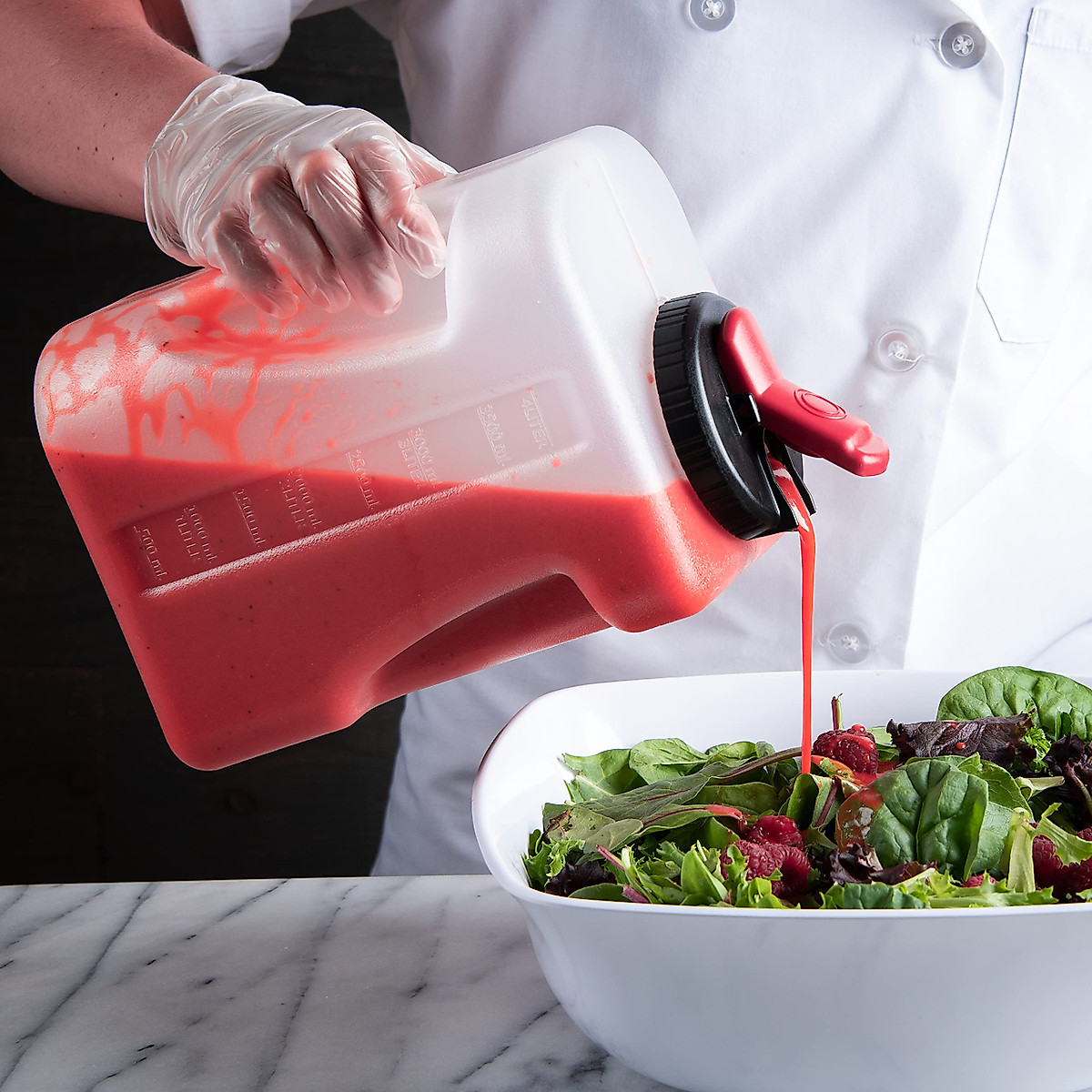 Carlisle FoodService Products Container Plastic Jug, Pitcher with Color Coded Toggle Lid for Catering, Buffets, Restaurants, Polypropylene (Pp), 1 Gallon, Black, (Pack of 2)