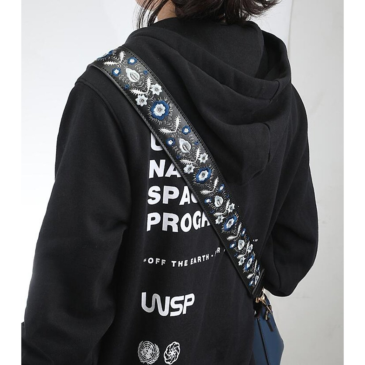 Embroidery Flowers Genuine Leather Handbags Strap HandBag Straps Replacement Shoulder Bag Straps (Black-02)