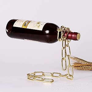 Fantasee - Suspending Magic Chain Wine Holder, Stainless Steel Floating Illusion Wine Rack Bottle Holder Novelty Gift for Kitchen Home Decoration Wine Lover (Magic Chain - Gold)