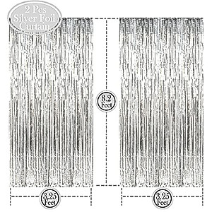 Black and Silver Party Decorations Kit, Silver Foil Fringe Curtain Backdrop, Black and Silver Balloons Set, Graduation Party Decorations 2023, Black and Silver Birthday Party Supplies