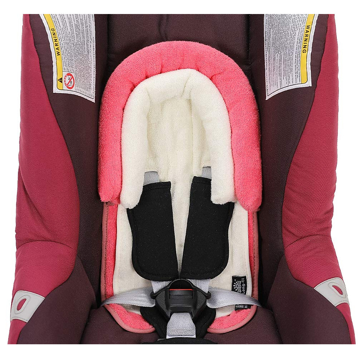 Long-Ci 2-in-1 Baby Insert Cushion Pad with Head Neck Body Support Pillow in Plush Terry for Newborn (Red Beige)