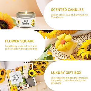 Sending Sunshine Gift, Get Well Soon Gifts Basket for Women,8Pcs Sunflower Gifts Box, Unique Holiday Gifts Basket with Inspirational Blanket Candle for Women, Her, Mom, Wife, Sister,Teacher