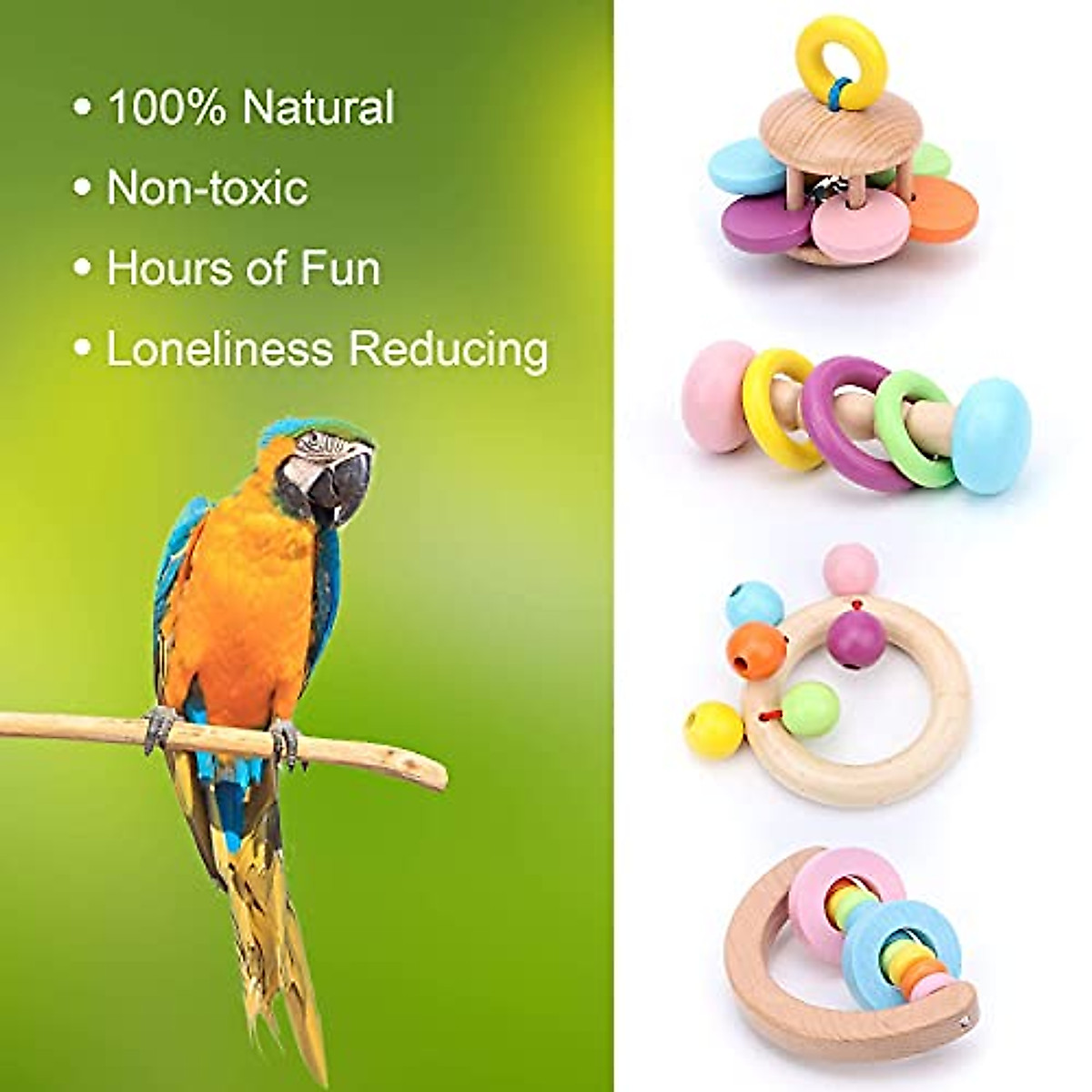DOHAOOE Large Bird Toys for Foot Parrot Handheld Interactive Toys, 4 Pack