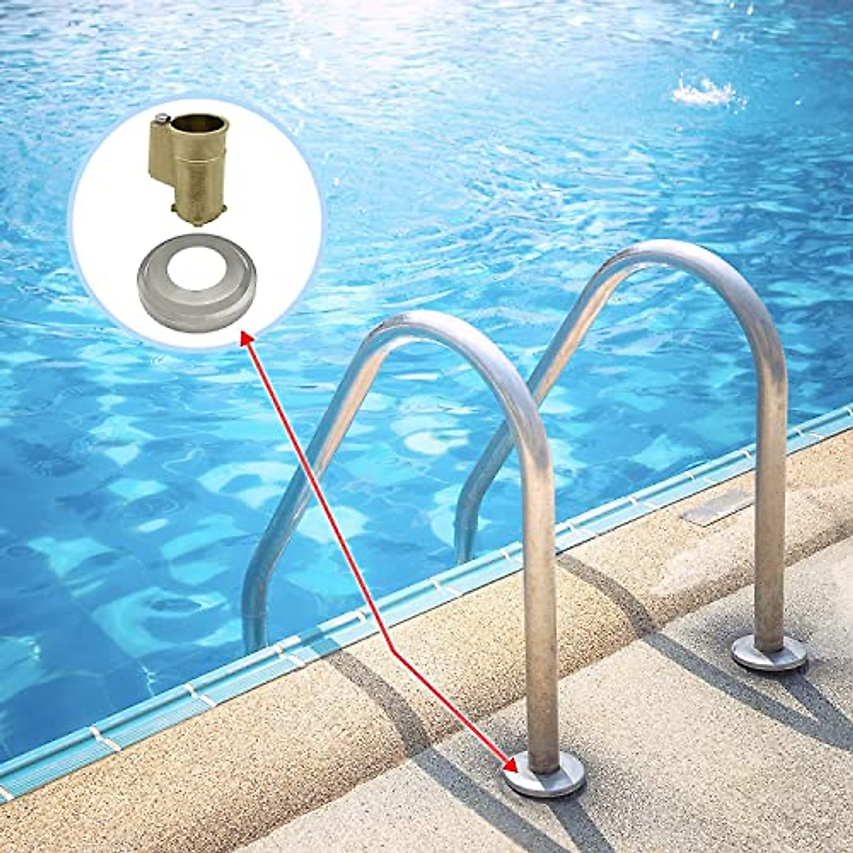 Poolzilla Hand Rail Anchors with Added Escutcheons, 2 Pack, Ladder Anchor and Escutcheon Trim Kit