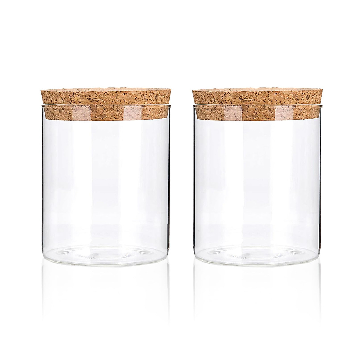 DNIENKGE Airtight Glass Storage Containers with cork Lid, for Kitchen Pantry Organization and Storage jar，Ideal for Coffee Beans Snacks Flour Cereal Sugar Tea 16oz. (Circular 3.9 * 3.3in*2pcs)
