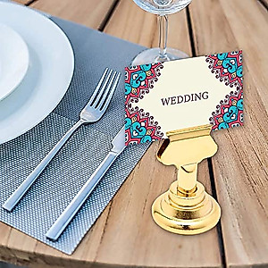 Urban Deco 16 Pieces Table Card Holder 1.6 inches Gold Steel Card Holders for Photos, Food Signs, Memo Notes, Weddings, Restaurants, Birthdays. (Gold)