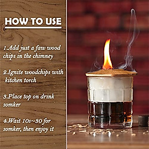 Cocktail Smoker Kit with Whiskey Stone, 4 Different Wood Chips, Cocktail Smoker Top & Whiskey Glass, Old Fashioned Drink Smoker kit for Whiskey and Bourbon, Infuse Cocktails, Whiskey