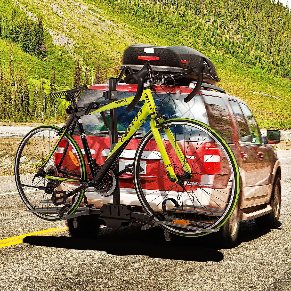 Goplus Hitch Mount Bike Rack, Folding 2-Bike Platform Style Carrier for MTB, Ebike, Road & Standard Bike, Fit 1 1/4” and 2” Hitch Receiver, 132lbs Capacity, Tray Style Bicycle Rack for Cars Trucks SUV