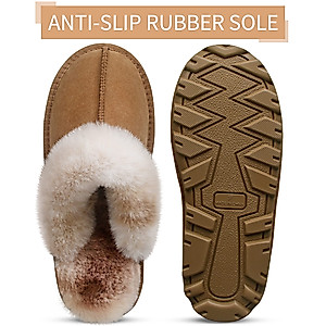 EZSURF Womens Fuzzy Outdoor House Slippers Super Soft Slip On Slippers Cozy Plush Faux Fur Scuff Indoor Fluffy Slipper Shoes Rubber Sole,Chestnut 9-10