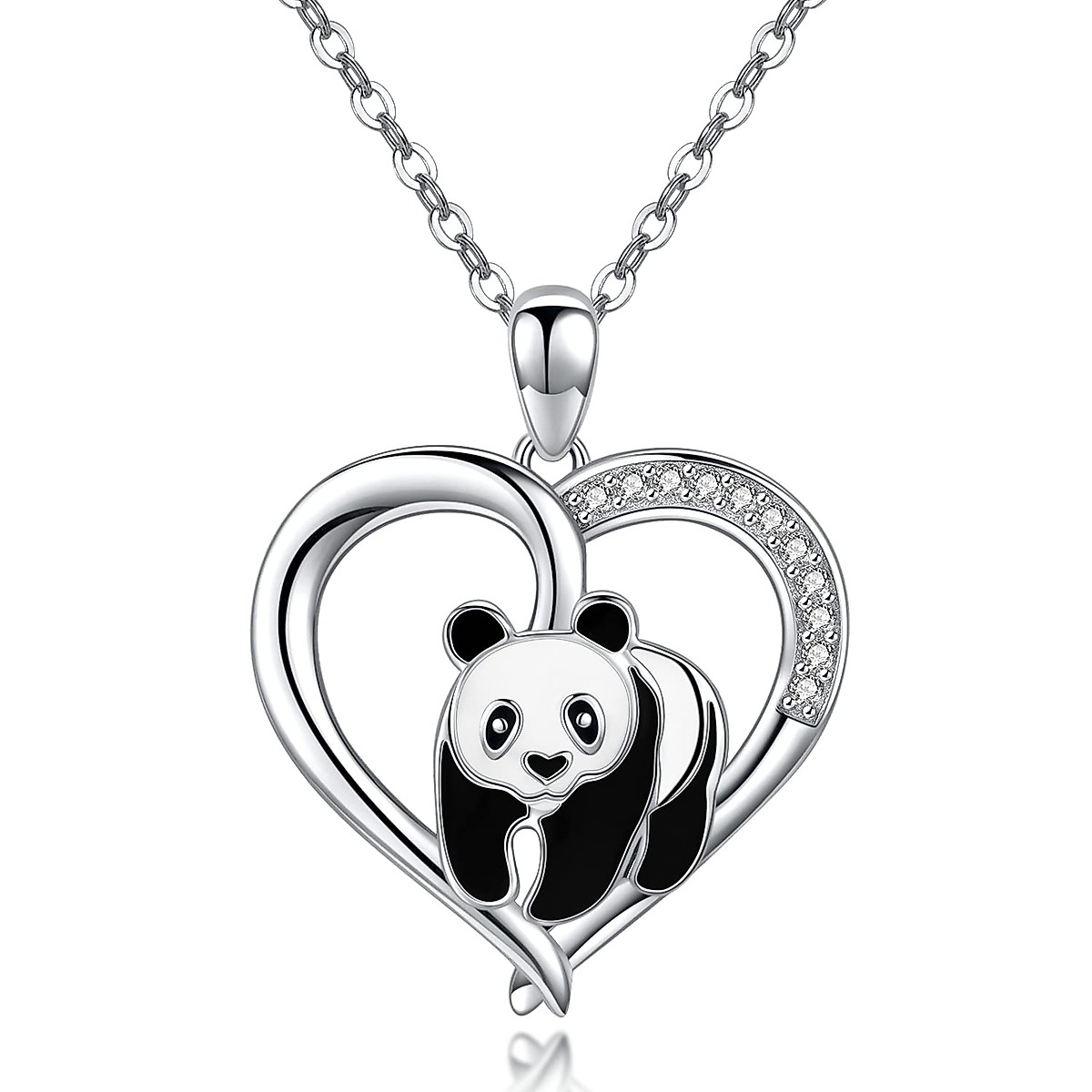 PRAYMOS 925 Sterling Silver Panda Necklace Gifts Heart Pendant Jewelry Birthday Christmas Gifts Women