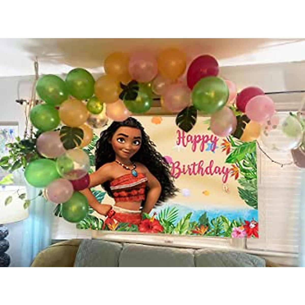 7x5ft Moana Birthday Party Backdrop Photo Summer Sea Moana Background Photography Princess Girls Birthday Cake Table Decoration