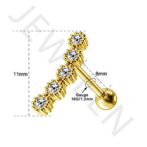 Jewseen 14K Solid Gold Helix Earrings CZ Curved Vine Upper Ear Piercing 16G Cartilage Earrings Flower Tragus Piercing Jewelry Stud Earring Conch Piercing for Women Men