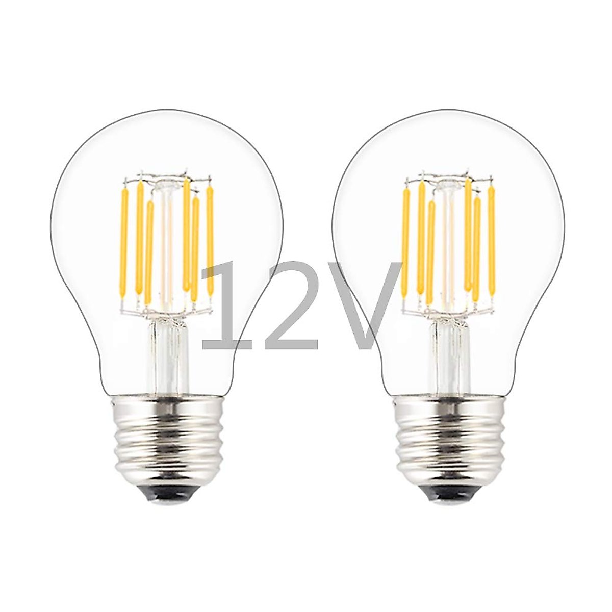 OPALRAY DC 12V-24V Low Voltage Input LED Bulb, Classic A19(A60) Style, 6W 600Lm, Dimmable with 12V PWM DC Dimmer, E26 Medium Base Lamp, Warm White Light, 60W Incandescent Equivalent, 12V Power, 2 Pack