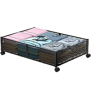 innotic Under Bed Storage with Wheels, Tool-free Under Bed Shoe Storage Containers Drawer, Metal Closet Organizer Storage Containers for Clothing, Shoes, Blanket, Toys-L Size (23.5"x16.5"x6.45")