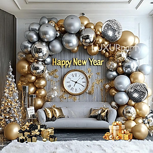 Chrome Gold Silver Balloon Garland Kit-Metallic Gold Silver Balloons and 4D Disco Silver Foil Mylar Balloons Arch for Birthday Baby Shower Graduation Bachelorette Wedding New Year Party Decoration