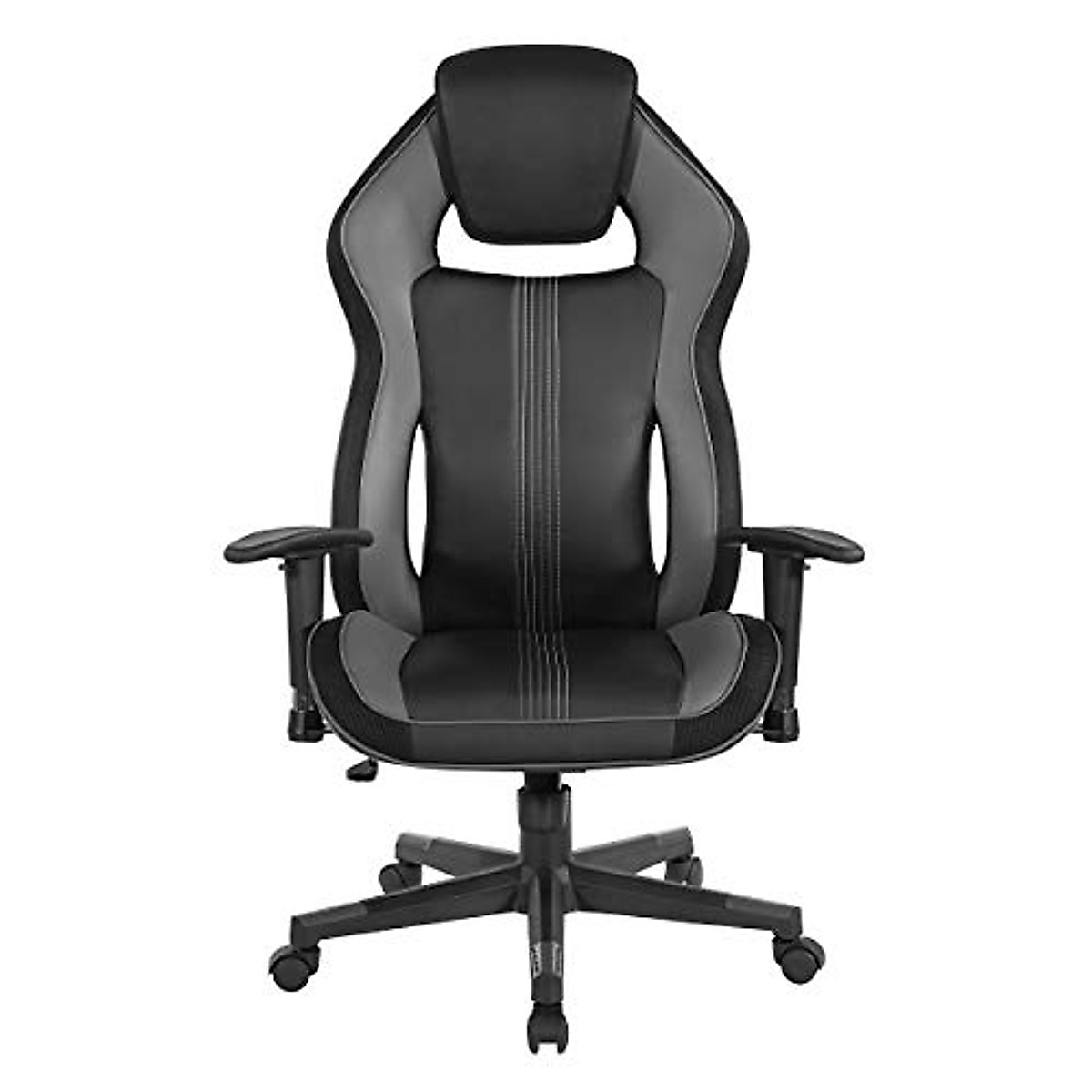OSP Home Furnishings BOA II Ergonomic Adjustable High Back Gaming Chair with Thick Padded Coil Spring Seat, Built-in Lumbar Support and Headrest, Black Bonded Leather with Grey Accents