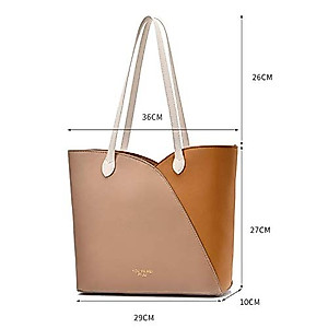 Women Handbag Genuine Leather Satchel Purse Handbag Vintage Top Handle Handbag Work Tote Bag (Khaki&Brown)