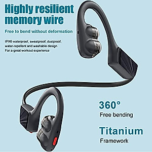 Air Conduction Headphones, Open Ear Wireless Bluetooth 5.3 Earphones with Mic, IPX6 Waterproof Sweatproof Lightweight Sports Headset for Running, Cycling, Driving, Workout, Hiking, Walking (Black)