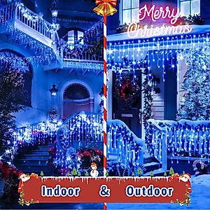 JXLEDAYY Christmas Lights Super Long 1280 LED 131 FT LED String Lights with 240 Drops Plug in 8 Modes Christmas Decoration for Holiday Wedding Party Bedroom Garden Patio Outdoor Indoor (Blue)