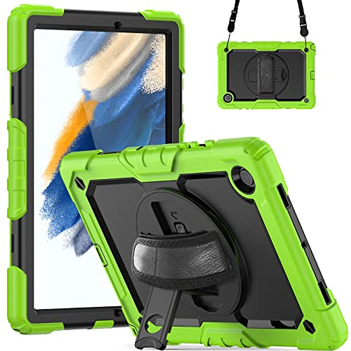 Samsung Galaxy Tab A8 10.5 Inch 2022, [Full-Body][Shock Proof] Protective Case with Pencil Holder and 360 Rotating Hand Strap, Protective Cover with Shoulder Strap (Green)