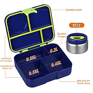 Bento Lunch Box for kids With 8oz Soup Thermo,Leak-proof Lunch Containers with 4 Compartment,Thermo Food Jar, BPA Free,Travel, School
