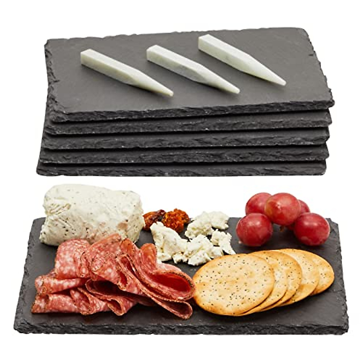Juvale Juvale 6-Piece Mini Charcuterie Boards with Chalk, Individual Stone Plates for Cheese, Meat, Appetizers, Sushi Plate for Brunch, Dinner, and Reception Meals (6 x 9 Inches)