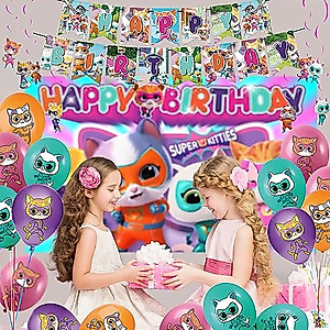 153 Pcs Super cat Birthday Party Supplies, Cute Kitten Party Decorations Include Banner, Balloons, Tableware, Cupcake Toppers, Tablecloth, Backdrop, Pink Kitten Themed Party Decorations for Girls