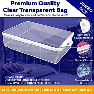 Jumbo Size Clear Flexible Zipper Storage Bags Organizer, for Clothes, Bedding, Quilts, Blankets, Flexible Thick Plastic Totes for Easy and Convenient Storage, Travel, Underbed, Closet Organization, X-Large Huge 22 Gallon (Pack of 4) (22 Gallon)