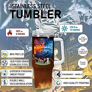 TEEDUU Tumbler 40 Oz Insulated Tumbler With Handle Stainless Steel Double Wall Vacuum AOT Anime Tumblers Hot Cold Tea Coffee Travel Cup Thermos Mug Gift for men women
