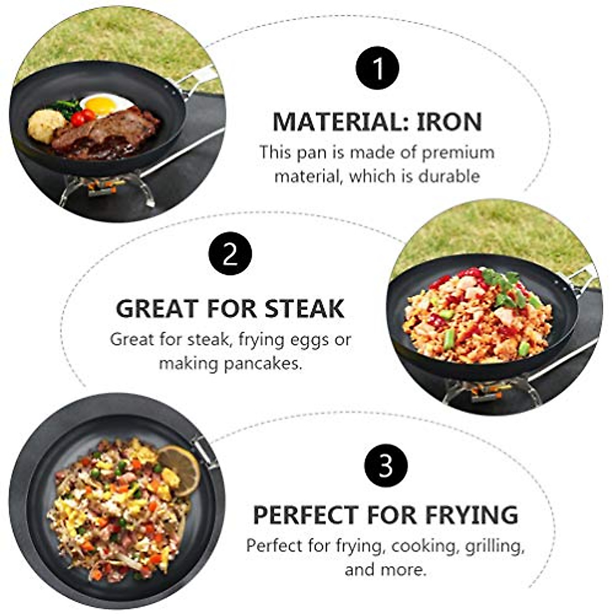 SEWACC 9 Frying Pan Saute Pan Camping Frypan Stove Grill Pan Cast Iron Grill Plate Cast Iron Griddle Pan Nonstick Bakeware Metal Cooking Utensils Iron Skillet Kettle Induction Cooker