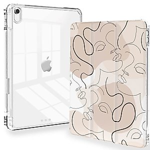 Feams Case for iPad 10th Generation Case, Slim Lightweight Trifold iPad 10.9 Case Clear Back Transparent Cover with Pencil Holder & Auto Sleep/Wake for iPad 10th Gen 2022, Line Art